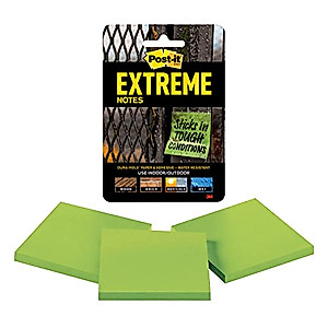 Post-it Extreme Notes, Works outdoors, Works in 0 - 120 degrees Fahrenheit, Sticks where other notes can't, Green, 3 in x 3 in, 3 Pads/Pack, 45 Sheets/Pad (EXTRM33-3TRYGN) (EXTRM33-3TRYGN)