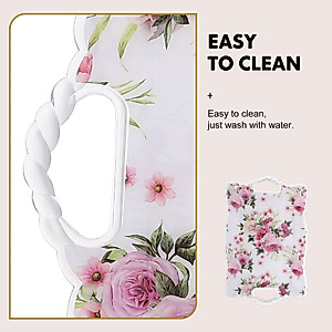 Cabilock Square Food Tray with Handle Floral Pattern Fruit Plate Snack Dessert Tray Pastry Plate Spill Proof Plastic Serving Tray Food Veggie Fruit Coffee Organizer Tray for Kitchen Bathroom Home
