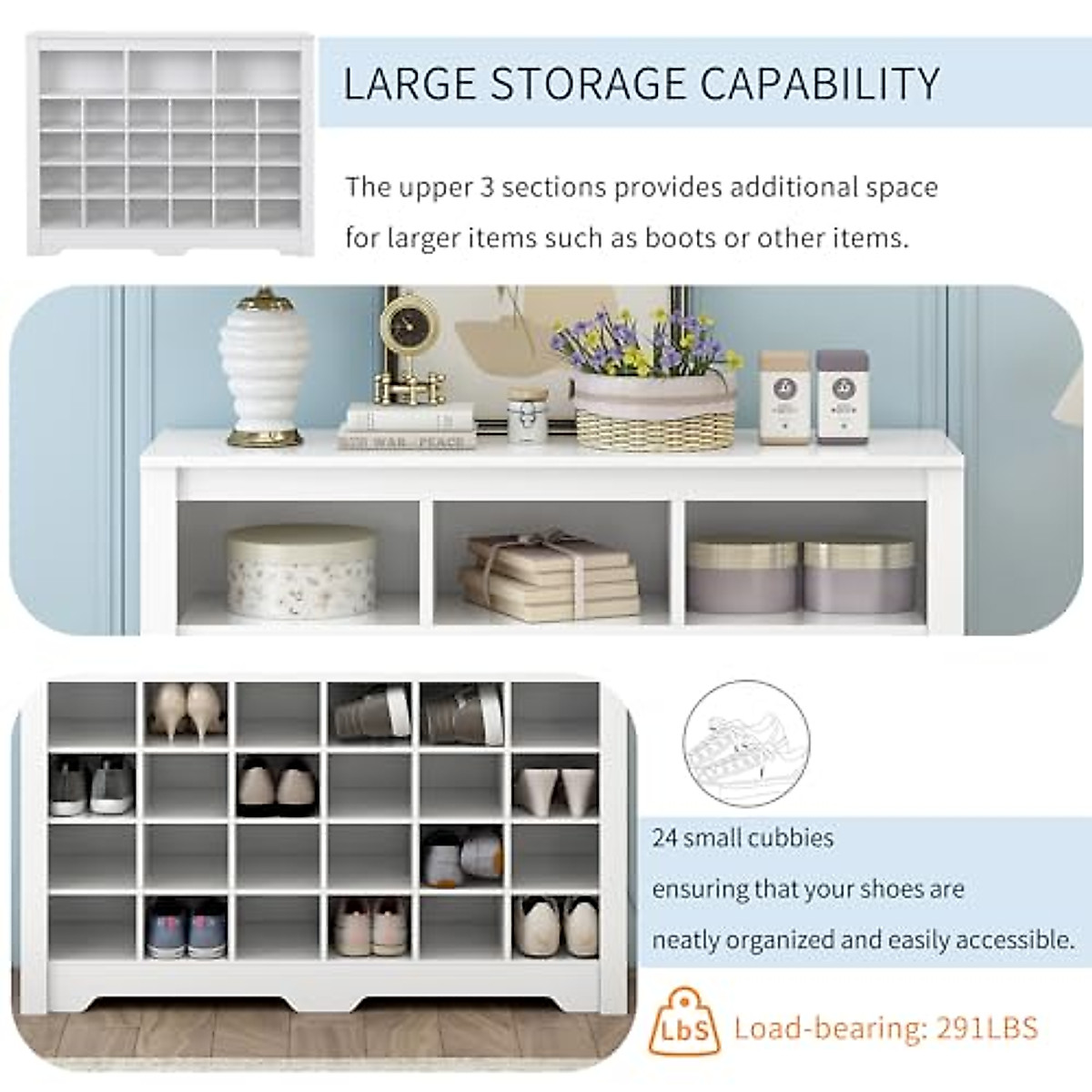 Goohome Sleek Design 24 Shoe Cubby Console, Modern 5-Tier Storage Shoe Cabinet with Curved Base, Versatile Sideboard for Hallway, Bedroom, Living Room, Space-Saving