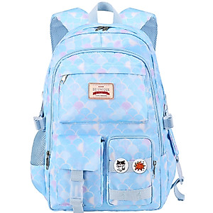 SCIONE School Backpacks for Girls - 15.6 Inch Large Mermaid Laptop Backpacks Anti Theft Primary Middle College Bookbags for Teens Girls Women Students