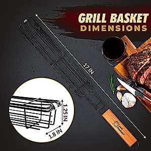 Jork Products Kebab Grilling Basket Nonstick Steel with Wood Handle, 4 x 4 pack, Includes Stainless Steel Kebab Skewers