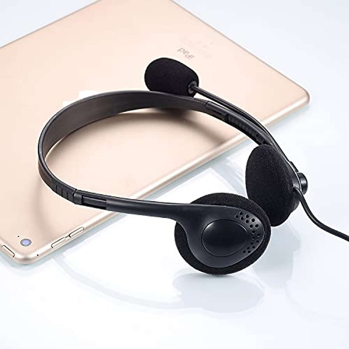 CN-Outlet School Headphones with Microphone 50 Pack in Bulk Wholesale Disposable Stereo Headsets for Classroom Students Kids and Adult (MIC, 50 Black)