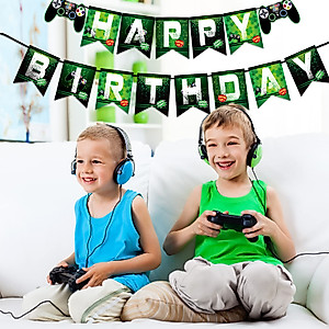 WERNNSAI Game Birthday Banner - Video Game Party Supplies Happy Birthday Bunting Garland for Boys Kids Player Geeks Gaming Themed Party Decorations Assembled