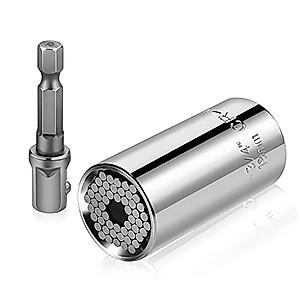 Universal Socket 7 to 19mm, Christmas Stocking Stuffers for Men Universal Socket Set with Wrench Power Drill Adapter - Best Gifts for Handyman Men Husband Father Boyfriend Him (Silver)