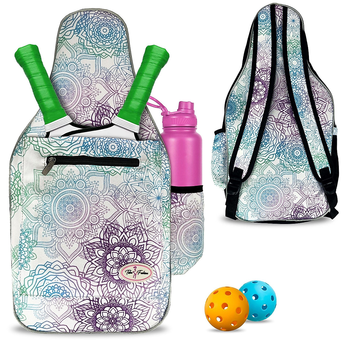 Taboo Fashions Pickleball Backpack for Women - Ladies Pickleball Bag with Front Pocket for Paddles, Padded Straps, and Water Bottle Holder - Stylish Pickleball Paddle Bag for Women (Mandala Dreams)