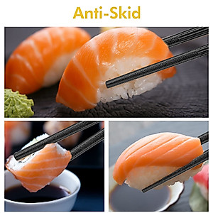 5 Pairs Reusable Chopsticks Dishwasher Safe,9.5 Inch Fiberglass Chopsticks Set, Japanese Chinese Korean Chopsticks for Food, Non-Slip, Easy to Use (Black Chopsticks)