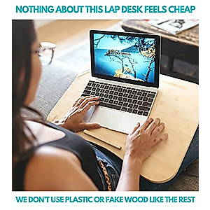Hultzzzy Bamboo Lap Desk Tray Table for 17" Laptops for Adults with Ipad and Tablet Stand and Foam Pillow for Bed, Couch, and Recliner