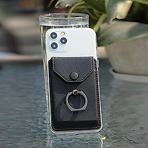 YUNCE Ring Stand Stick on Wallet Cell Phone Slim Leather Wallet Stick on Wallet Credit Card RFID Blocking Sleeve Black