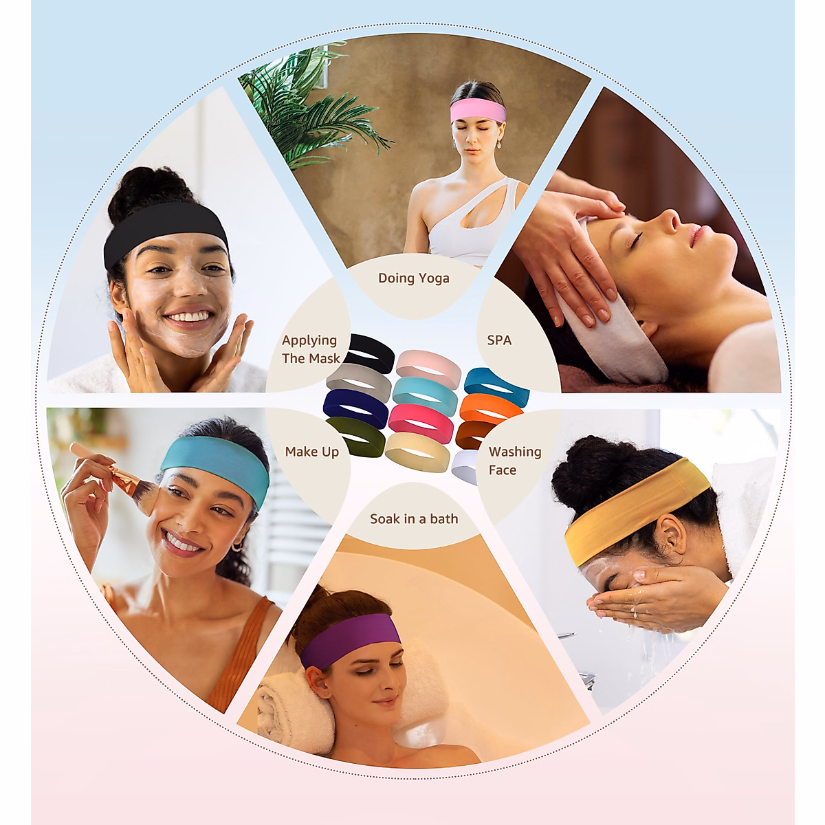 Headbands for Women 8-Pack Vibrant Yoga & Sports Sweat Headbands - Cotton Stretchy Non-Slip Hair Bands (Black,Navy Blue,Blue,Brown,Khaki,White,Light Floral Gray,Dark Floral Gray,Set1)