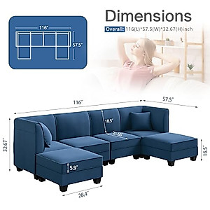 JAMFLY 116'' Modular Sectional Sofa with Reversible Chaise, U-Shape Convertible Sectional Sofa Couch with 6 Seats, Velvet Modern Sleeper Modular Couch with Ottomans for Living Room
