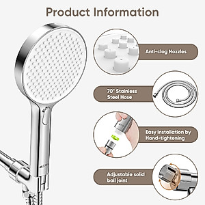 LEIVI High Pressure Shower Head, 4-mode Handheld Showerheads with 70 Inch Stainless Steel Hose, Built-in Power Wash to Clean Tub, Tile & Pets, Anti-clog Nozzles, Adjustable Bracket, Chrome