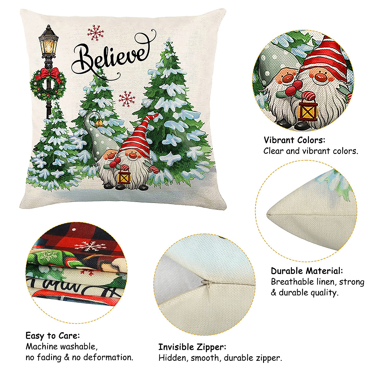 ButyHome Christmas Pillow Covers 18x18 Buffalo Plaid Pillows with Trees Snowman Elf Decorative Holiday Throw for Sofa Couch Decorations Set of 4 (Sa18)