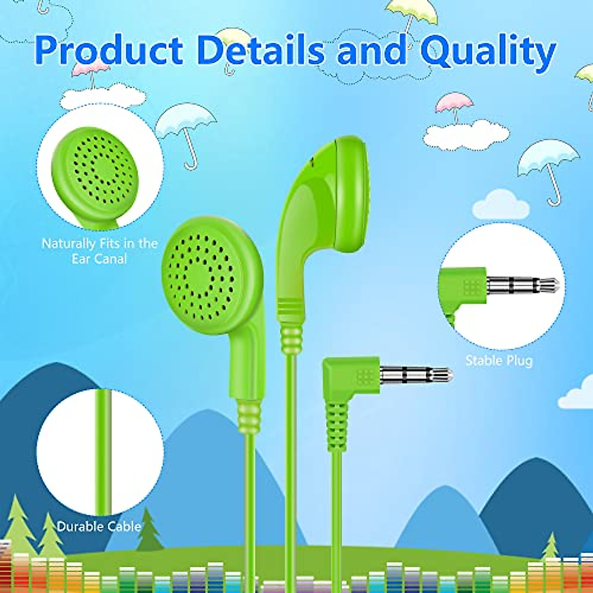 ZXQZYM Bulk Earbuds Headphones 50 Packs for Classroom Kids,Wholesale Multi Colored Earphones Earbuds Headphones Bulk Individually Bagged for Students School Library Museums Hospitals Hotels