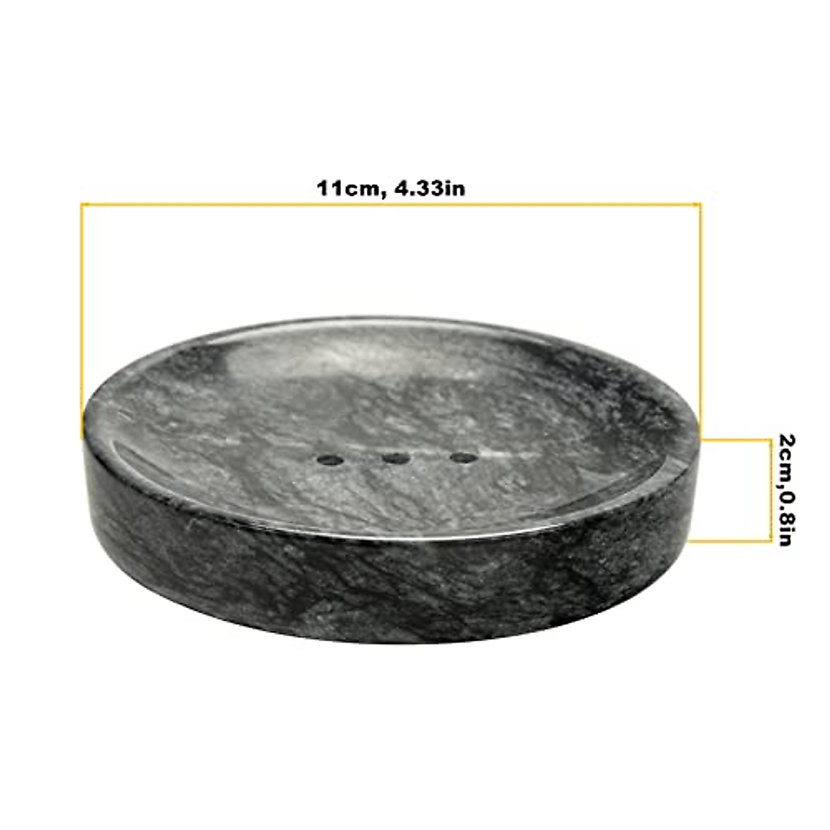 Tahit Round Genuine Marble Soap Dish, Real Stone Facial Sponge Tray with Drain, Natural Stone Soap Dishes Holder for Bathroom Shower Kitchen Sink (Black)