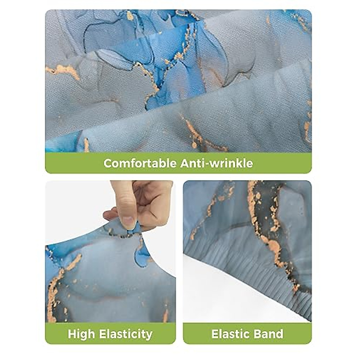 Bar Stool Covers Set of 6 Stretch Chair Covers Washable Removable Chair Slipcover Reusable Armless Dining Room Chair Covers for Kitchen Short Back Chair,Watercolor Marble Gold Edge Texture Blue Gray