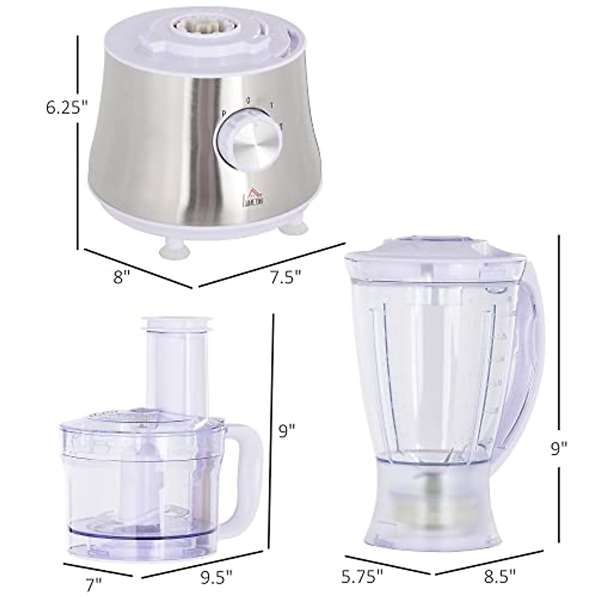 HOMCOM 2 in 1 Blender, Food Processor Combo for Chopping, Slicing, Shredding, Mincing, Pureeing for Vegetable, Meat and Nuts, 500W 5-Cup Bowl, 1.5L Blender Jug, 3 Blades