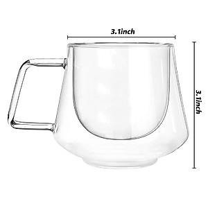 7.1oz Clear Shot Glass Double Walled Insulated Coffee Mug Tea Cups with Handles, Durable Thermal Drinking Glasses Milk Cups, Espresso Mug, Latte Mug, Cappuccino Mug, Dishwasher Microwave Safe