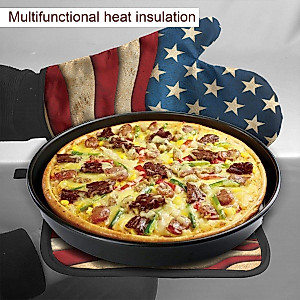 VunKo Retro American Flag Oven Mitts and Pot Holders Sets Heat Resistant Kitchen Oven Gloves Non-Slip for Safe BBQ Cooking Baking Grilling Set of 2