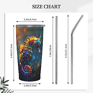 VOSERY Neon Seahorse Underwater Realm Cute Tumbler with Lid and Straw, 20 Oz Stainless Steel Insulated Tumbler Water Bottle Cup, Travel Coffee Mug Personalized Tumbler