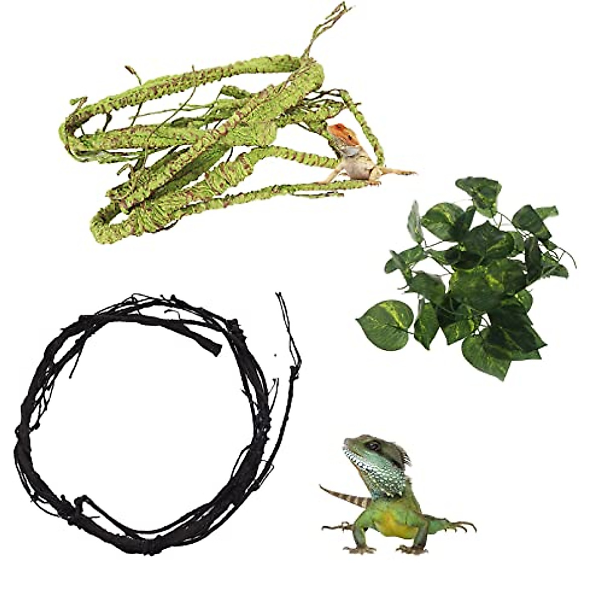 PINVNBY Reptile Vines Plants Bendable Jungle Climbing Vine Terrarium Plastic Plant Leaves Pet Habitat Decor for Bearded Dragons Lizards Geckos Snakes Hermit Crab Frogs and More Reptiles