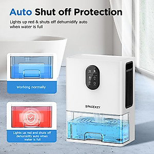 Dehumidifier, 106 OZ（850 Sq.ft）Dehumidifiers for Home, 7 Color LED Light Dehumidifier for Bedroom Basement Bathroom RV, 2 Working Modes, Auto Shut-off, Auto Defrost, Quiet Small Dehumidifier White