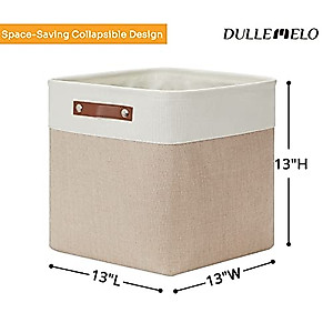DULLEMELO Collapsible Bundle Baskets 4 Cube Baskets 13"x13"x13" + 6 Small Baskets 11.8"x7.9"x5.1"（White&Khaki)