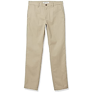 Amazon Essentials Men's Slim-Fit Wrinkle-Resistant Flat-Front Chino Pant, Khaki Brown, 34W x 32L