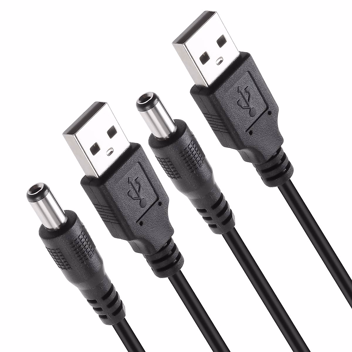 TENINYU USB 2.0 A Male to DC 5.5x2.5mm 5 Volt 24AWG DC Barrel Jack Power Cable 3FT, Black (Max 2.5 Ampere Power Cable, Center PIN Positive),2Pack