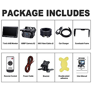 DVKNM Upgrade Dual Backup Camera Monitor Kit 7'' HD 1080P IP69 Waterproof Rearview Reversing Rear View Camera Monitor for Truck Trailer Semi-Trailer Box Truck RV Pickup Truck Easy Installation (TZ102)