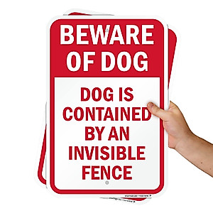 SmartSign Dog Contained By Invisible Fence Sign - 2 Pack, Beware Of Dog Sign, 18 x 12 inch, 2mm Aluminum Composite, Red and White, Made in USA
