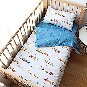 Emenpy 100% Cotton Crib Bedding Set for Infant Boys Girls,3 Pcs Baby Bed Linen Include Duvet Cover,Fitted Sheet,Pillowcase,Nursery Decoration,No Filler(Navy)