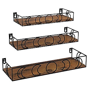 Serwrsw Small Moon Phase Shelf Set of 3 Sizes, Floating Book Plant Shelves for Wall Storage Decor, Rustic Wall Mounted Shelves for Bedroom Living Room Kitchen Laundry Bathroom