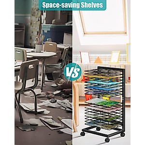 WISIMMALL Art Drying Rack for Classroom,18 Removable Shelves, Painting Drying Rack with Wheels, Functional & Mobile Paint Drying Rack,Stack Rack for Classroom, Art Studios and Schools