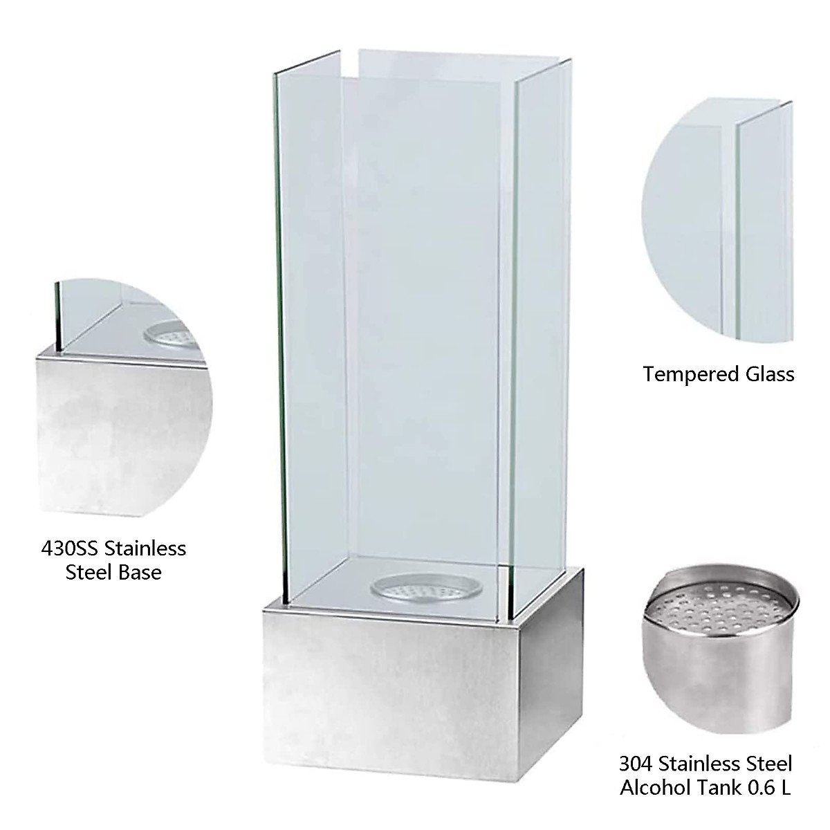 Exception Vertical Bio Ethanol Fireplace, Portable Fire Bowl, Freestanding Patio Fire Pit, for Indoor Outdoor Use