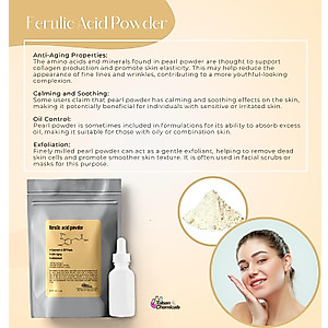Ferulic Acid Powder Pure 99% Pure Cosmetic Grade Powder Pure Natural Antioxidant, Anti-Aging, DIY Skincare (1 Oz/ 28 Grams)