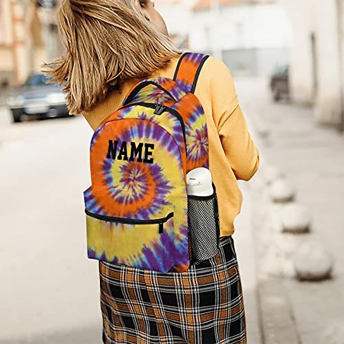 Aicihert Custom Orange Tie Dye Backpack Personalized Name Text Backpack Daypacks Customized BookBags School Bag for Student Boys Girls