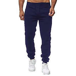 TUVEKE 3 Pcs Men’s Joggers Track Pants Essentials Fleece Athletic Pants for Men Workout Running Gym Sweatpants Blue&Grey&Black XL