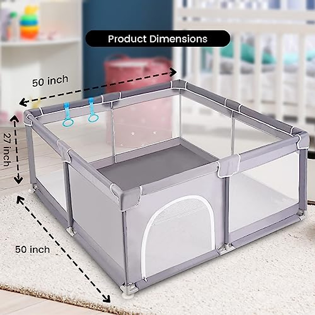 Baby playpen for Babies and Toddlers – Perfect for Indoor and Outdoor Activities – 50 x 50 Inch Internal Space - Foldable with Anti-Slip Safe Play Space - Baby Fence Play Area with Gate - Grey