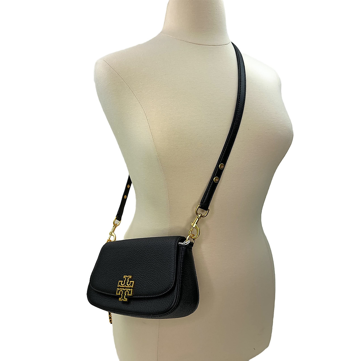 Tory Burch Britten Convertible Crossbody Bag With Gold Hardware (Black)