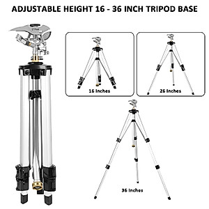 STYDDI Heavy Duty Impact Sprinkler on Tripod Base, Tall Metal Pulsating Telescoping Tripod Sprinkler for Large Area, Yard, Lawn, Garden, Waters up to 70 Ft. Diameter, Legs Extends Up to 36-inch