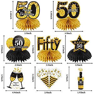 Turypaty 36Pcs 50th Birthday Decorations Kit for Men Women, Black Gold Happy 50 Birthday Banner Balloons Honeycomb Centerpiece Hanging Swirl Party Supplies, Fifth Year Old Bday Table Topper Decor