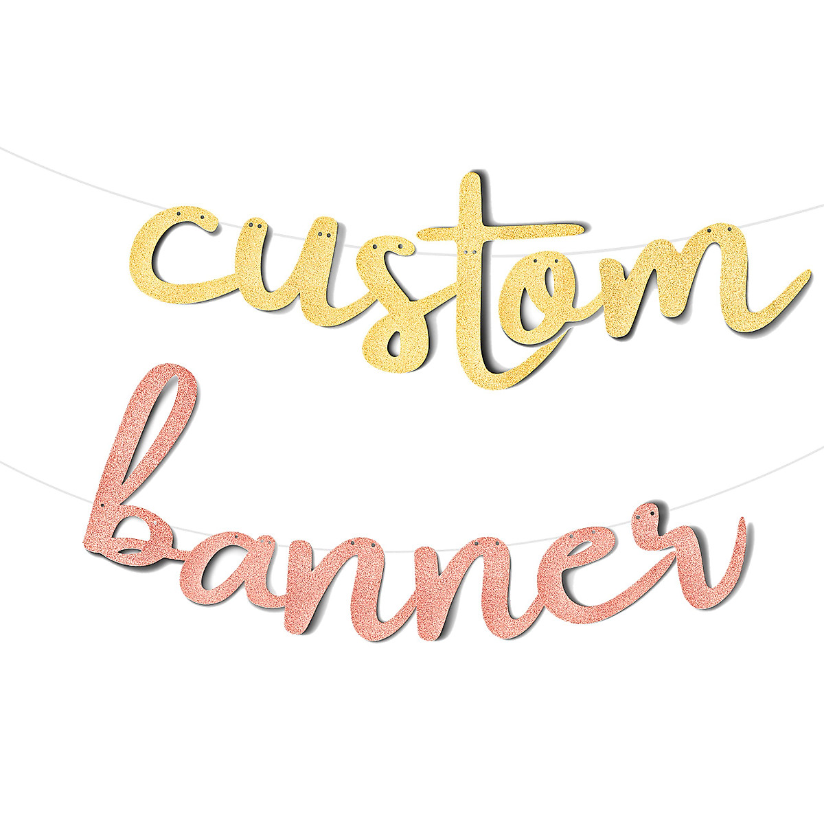 envizins Custom Cursive Script Lowercase Gold, Rose Gold, Silver Glitter Letter Banner, You Could Personalize a Phrase-Word-Number-Name-symbol. Roll String Included