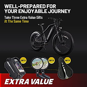 GOGOAL Electric Bike for Adults BAFANG 750W Motor 48V 15Ah Larger Removable Battery Waterproof 26'' 4 Inch Fat Tire Ebike 7-Speed Electric Mountain Bike Beach Camping Snow E-Bikes Black