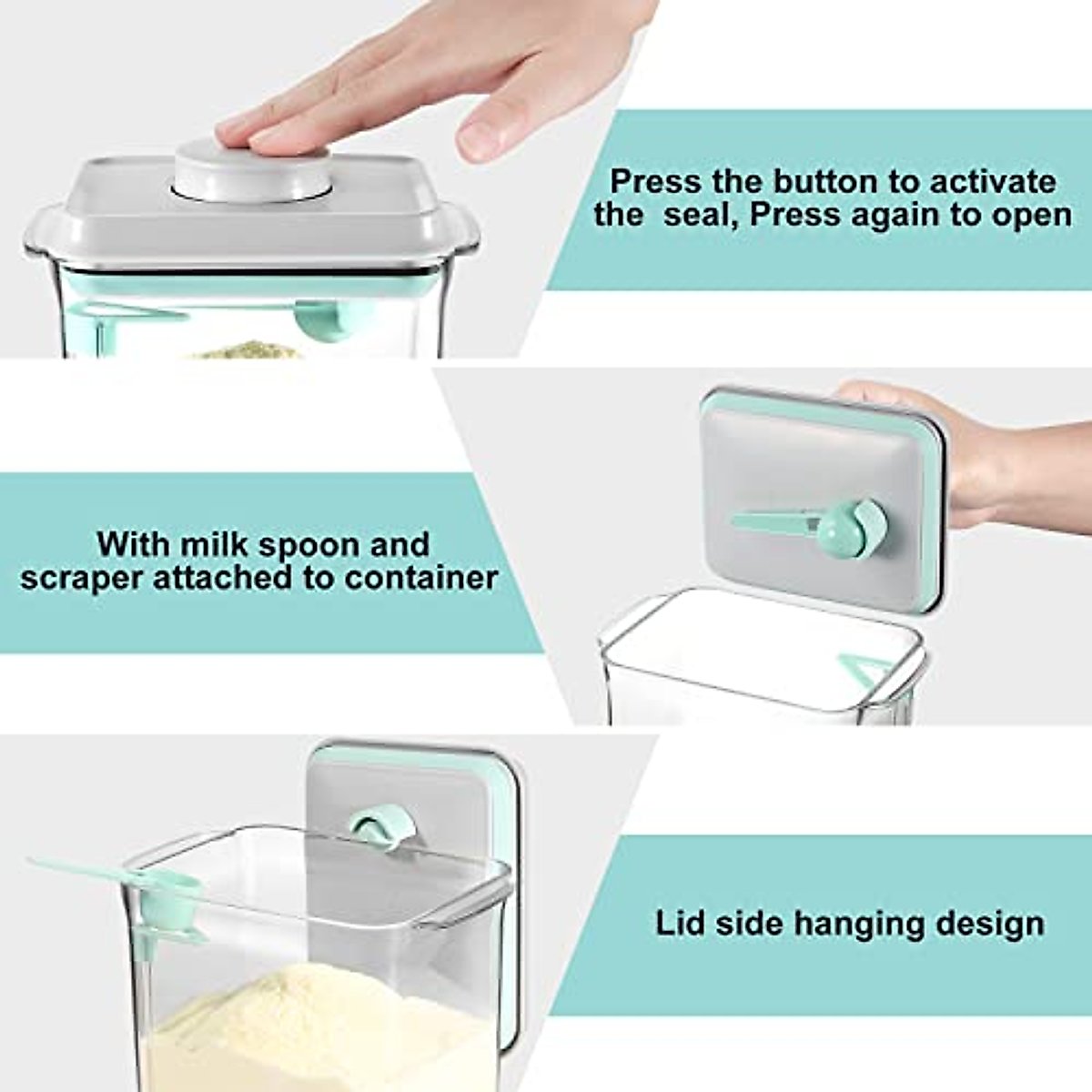 vione Airtight Food Storage Container Sets, Pop Up Food Containers With Lids, Stackable Formula Container for Rice Coffee Flour Sugar Cereal (1700ML（Anti-UV）)