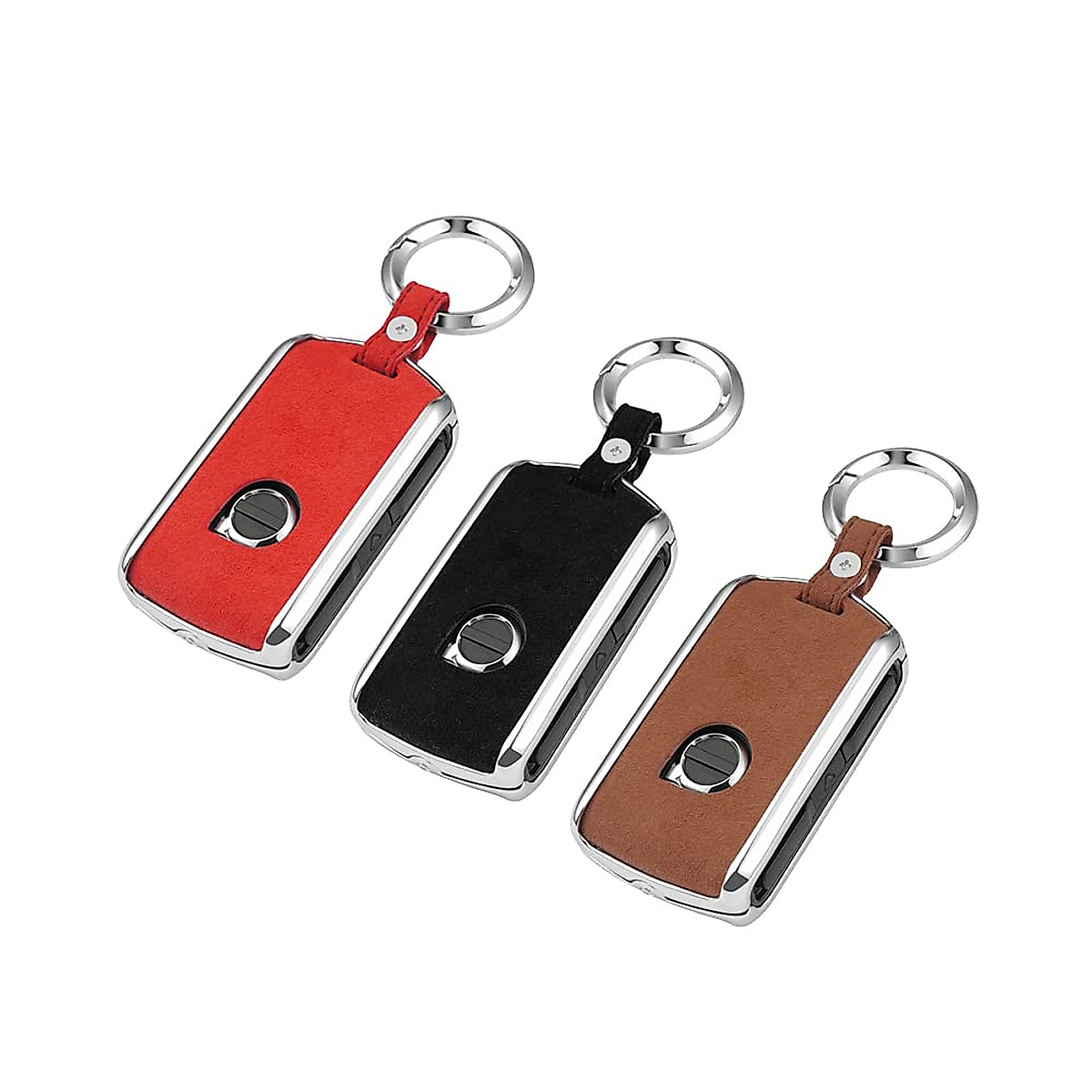 SANRILY 1Pcs Suede Leather Smart Key Fob Cover for Volvo XC90 2018 XC60 S90 V90 2019 2020 Keyless Keychain Holder Full Protection Key Fob Shell Case Black