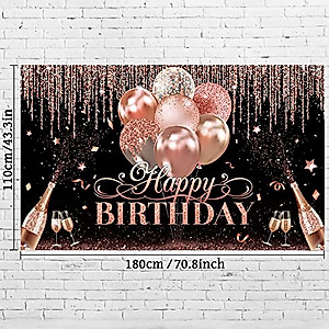 Black Silver Rose Gold Happy Birthday Party Decorations Supplies Glitter Balloon Birthday Party Backdrop for Women Girls Happy Birthday Banner Baby Shower Sweet 16 Photography Background Photo Booth