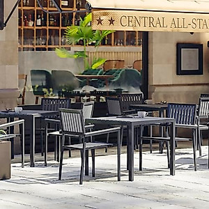 Flash Furniture Harris Commercial Indoor/Outdoor Patio Table - Black Poly Resin Slatted Top - Black Steel Frame - Seating for 4, 31.5" Square