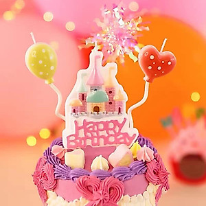 Castle Happy Birthday Candle Set,Fairy Tale Theme Baby Kids Children Happy Birthday Candles,Party Supplies,Cake Decoration (Pink)