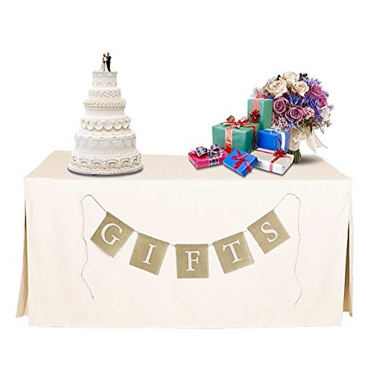 dealzEpic - Rustic Burlap GIFTS Bunting Banner Sign for Bridal Shower Party and Wedding Decoration