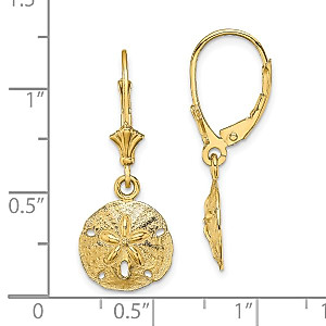 14K Yellow Gold Sand Dollar Sea Star Starfish Drop Dangle Earrings